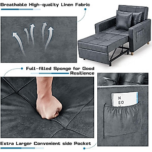 YODOLLA Futon Chair Bed, 3-in-1 Convertible Chair Sleeper for Adults, Pull Out Sofa Bed with Adjustable Backrest,Sofa,Lounger Chair,Single Bed,Convertible Chair Bed for Adults, Bronze Dark Grey