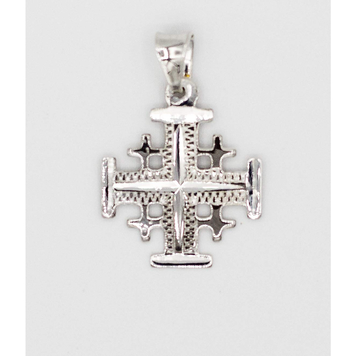 Sterling Silver (925) Jerusalem Crusader's cross Pendant Handcrafted in the Holy Land. Engraved by diamond cutting machine.