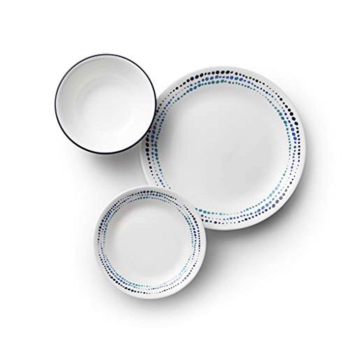 Corelle Vitrelle 18-Piece Service for 6 Dinnerware Set, Triple Layer Glass and Chip Resistant, Lightweight Round Plates and Bowls Set, Ocean Blue