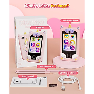 Kids Toy Smartphone, Gifts and Toys for Girls Boys Ages 3-8 Years Old, Fake Play Unicorn Toy Phone with Music Player Dual Camera Puzzle Games Touchscreen, Birthday, Kids Trip Activity