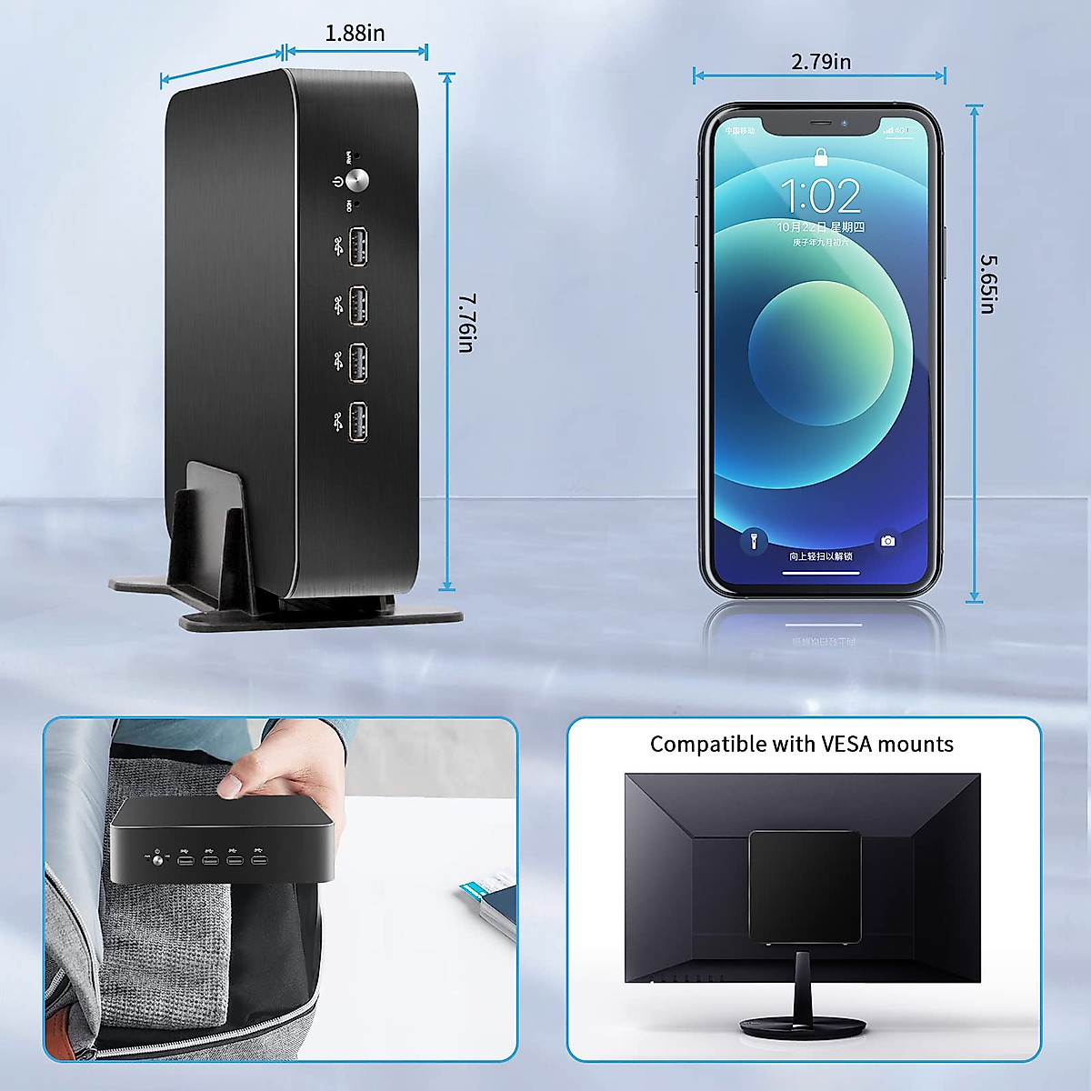 Kinupute Mini PC i9, Desktop Computer i9-10885H 2.4-5.3GHz, Windows 11 Pro, 32G DDR4, 1T NVME SSD, 4K@60Hz HDMI, VGA Port, USB3.0, WiFi6, BT5.1, Gigabit Ethernet for Business/Education/Office/HTPC