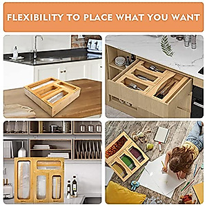 DIOZYRA Ziplock Bag Storage Organizer for Kitchen Drawer, Premium Bamboo Plastic Bag Organizer, Food Storage Bag Holders Suitable for Gallon, Quart, Sandwich and Snack Variety Size Bag