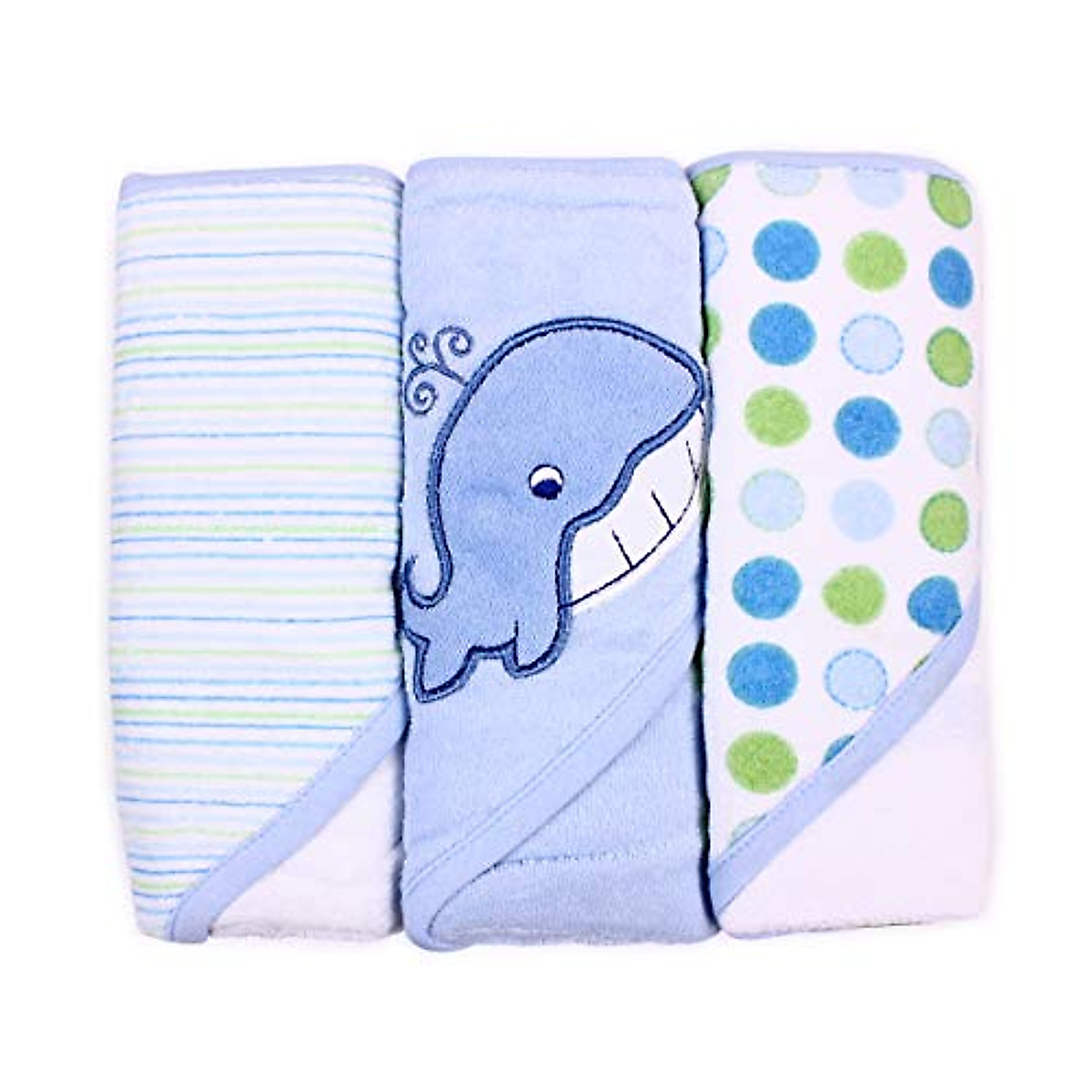 Spasilk Hooded Towel Set for Newborn Boys and Girls, Soft Terry Towel Set, Pack of 3, Blue Whale