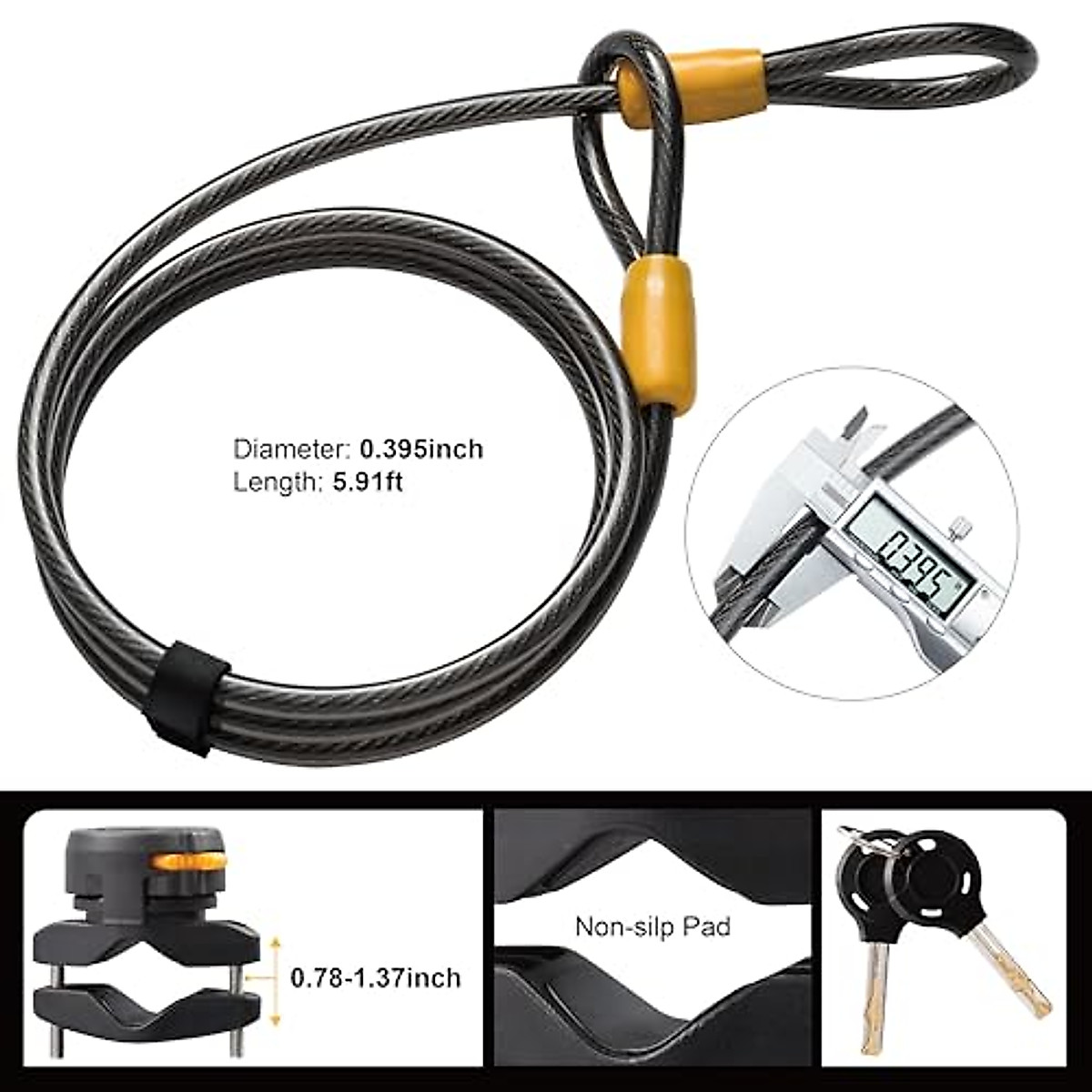 Via Velo 2 Bicycle U-Lock Set, Same Key System 4 Keyed Alike Keys, Heavy Duty Sold Secure 14mm Shackle and 10mm x 1.8m Cable with Mounting Bracket for Road Bike Mountain Bike Folding Bike