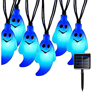 LIUPENGWEI Solar Outdoor Rodgersia String, 30 LED Ghost Globe-Shaped Solar Fairy Lights for Home, Party, Holiday, Christmas Decorations (Blue) Garden Ghost Light
