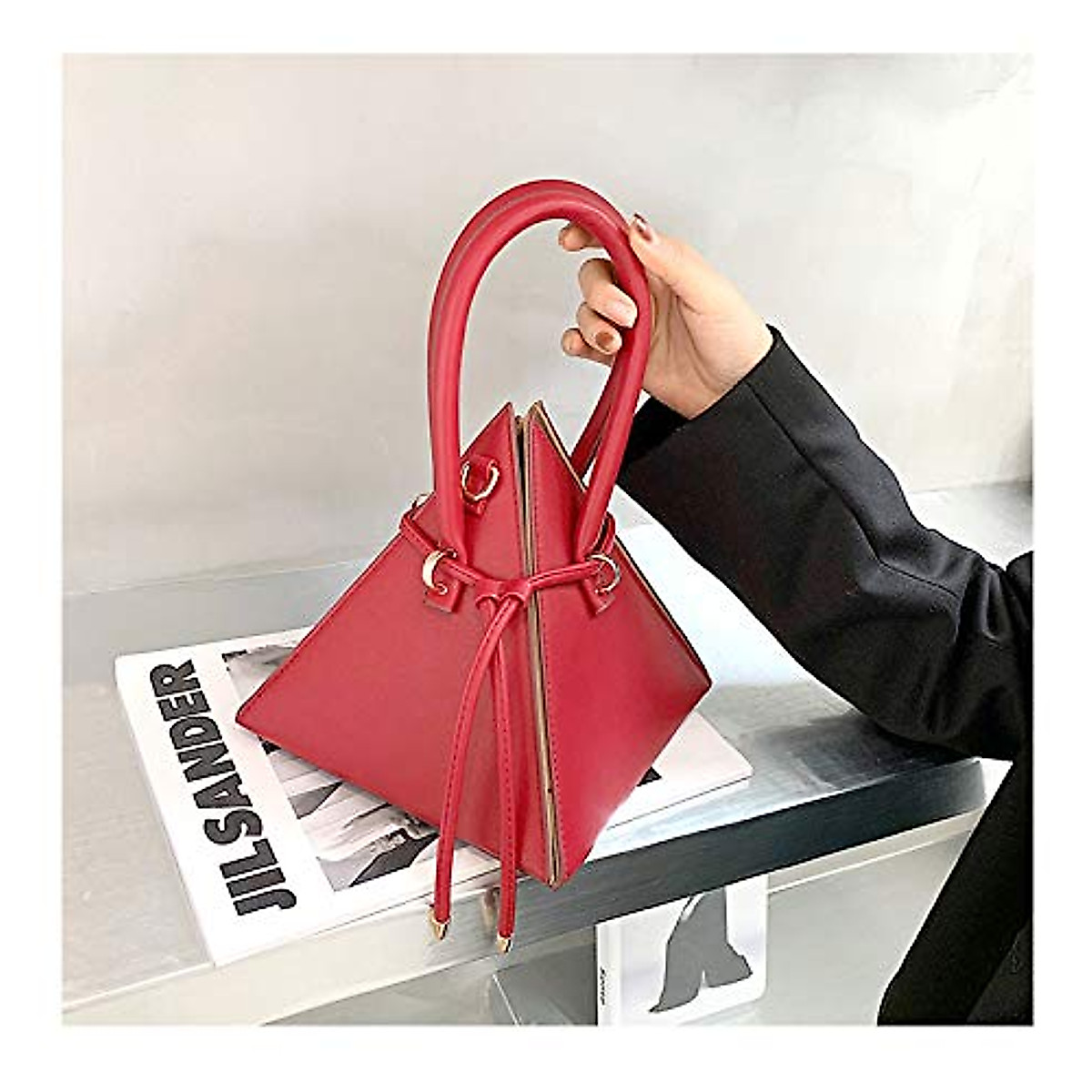 moderngenic 'Pyramid' Luxury Handbag, Fashion Cross-body Shoulder Bag, Soft PU Leather Designer Handbag for Women/Girls (Red)