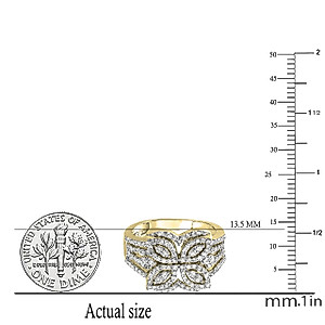 Dazzlingrock Collection Round White Diamond Marquise Butterfly Cluster Split Shank Cocktail Ring for Women (1.00 ctw) in 18K Yellow Gold, Size 8