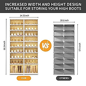 CIMLORD 9-Tier Foldable Shoe Rack Organizer for Closet 18-36Pairs Plastic Collapsible Shoes Storage Box Clear Shoe Boxes Stackable with Door Easy Assembly Shoe Cabinet Bins with Lids Large
