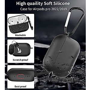 AKIKI [5 in 1] for Airpods Pro Case Cover 2022/2019 with Cleaner kit&Replacement Eartips(XS/S/M/L), Soft Silicone Protective Cover with Keychain and Magnetic Anti-Lost Straps (Black)