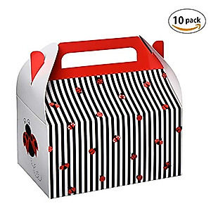 Hammont Paper Treat Boxes - (10 Pack) - Party Favors Treat Container Cookie Boxes Cute Designs Perfect for Parties and Celebrations 6.25" x 3.75" x 3.5" (Ladybug)