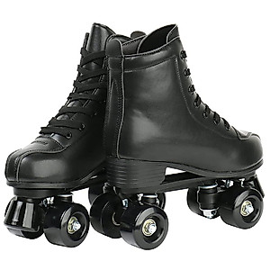 Womens Roller Skates PU Leather High-Top Roller Skates Classic Double-Row Wheels Shiny Indoor Outdoor Beginner Roller Skates for Teens Adult Unisex (Black Wheel,41)