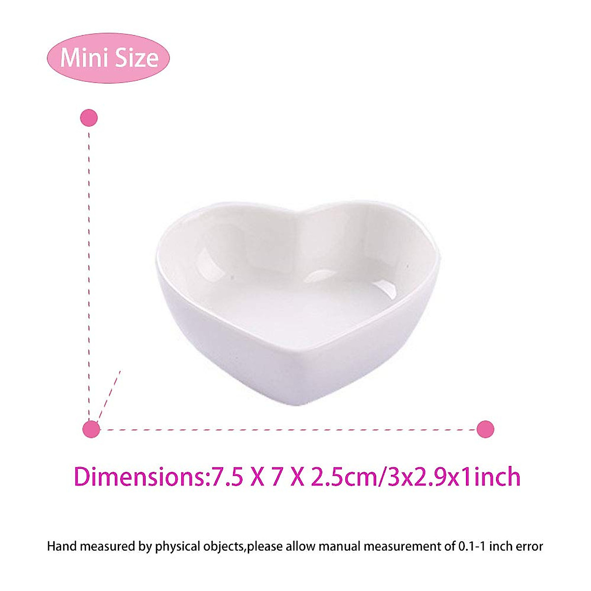 Ceramic Heart Shape Sauce Dish,Multipurpose Mini Seasoning Dishes Sushi Dipping Bowl Appetizer Plates Serving Dish Saucers Bowl Love Wedding Gift (Set of 4) (White)