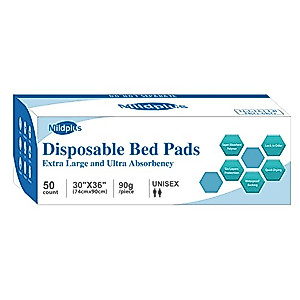 MILDPLUS Disposable Bed Pads 30“X36” (50 Pcs) Extra Large Underpads for Incontinence Disposable Pads for Adult, Bedwetting Child or Pets (90g/Piece, 7g SAP)