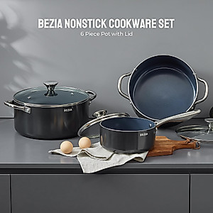 Induction Cookware Set 6-Piece, Stackable Kitchen Cooking Pots Set, 6qt 4.8qt & 2qt Pots with Lids, Dishwasher Safe & Oven Safe, Compatible with All Stoves, Black