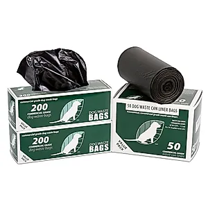 5' Tall Rust Proof Aluminum Low Profile Dog Waste Station for Roll Bags (most popular bags) with 400 waste bags & 25 can liners (Matte Black)