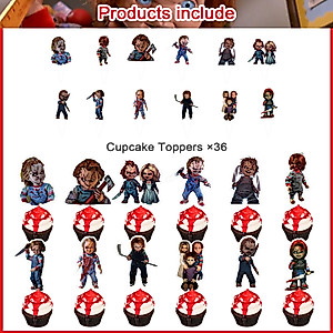 37 PCS Chucky Cupcake Toppers for Horror Movie Theme Party Birthday Party Wedding Baby Shower Anniversary Party Cake Dessert Decorations Supplies Picks