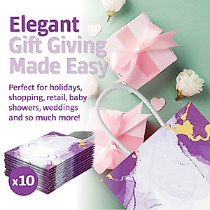 10 PK Designer Gift Bags with Handles - Assorted Sizes and Colors - Cute Luxury Gift Bags - Wedding Welcome Bags, Bridal or Bridesmaid Gift, Birthday Gift Bags for Women, Bachelorette Party Favor (Medium, Purple)