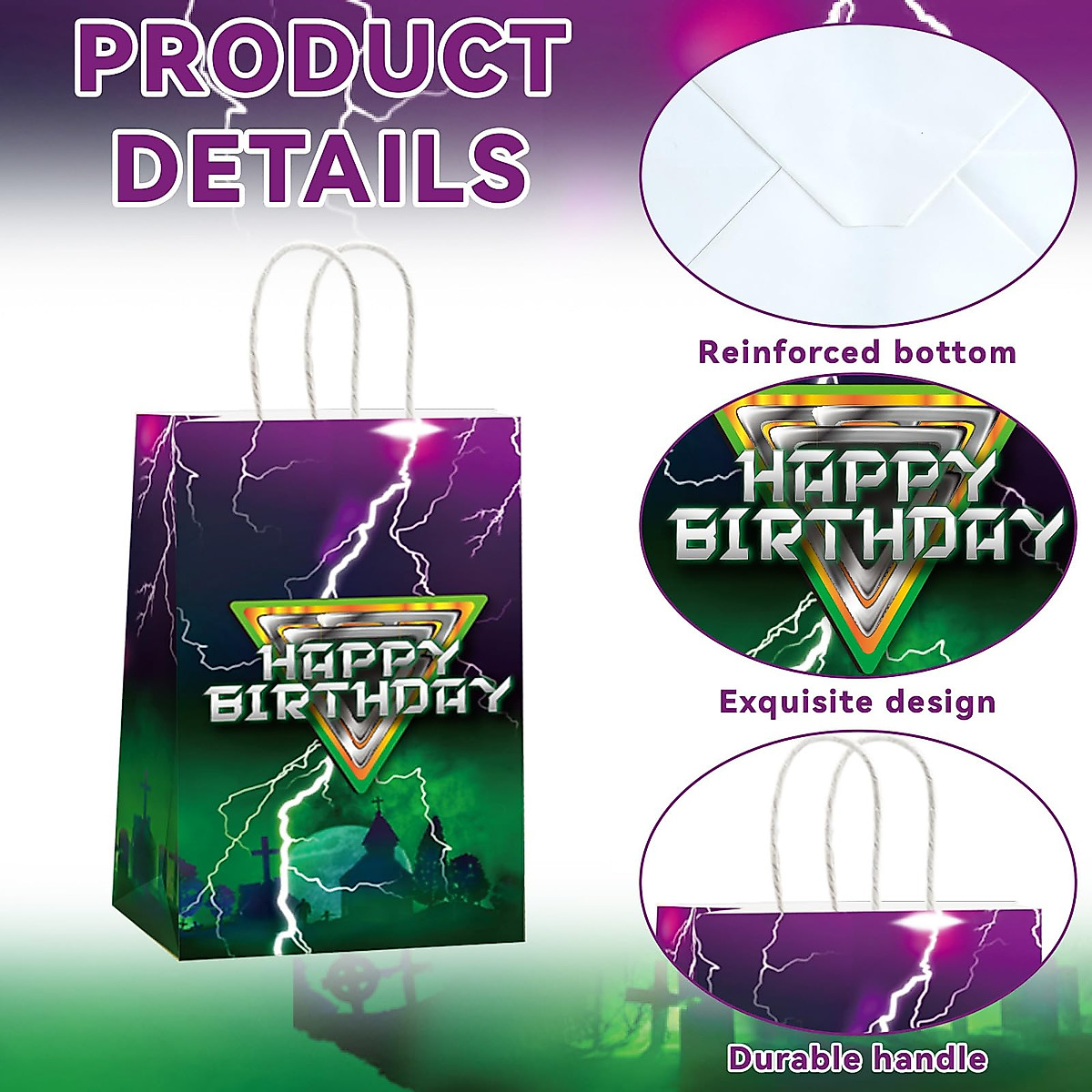 CHUNNIN 12Pcs Green Purple Monster Truck Party Paper Bags Monster Truck Birthday Gift Bags Supplies Racing Truck Theme Party Bags Monster Truck Party Candy Treat Bags for Kids Birthday Party Favor