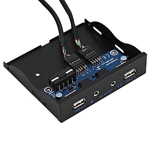 GOWENIC Front Panel USB Hub 3.5 Inches Floppy Front Panel 2 Port USB 2.0 with HD Audio Mic Output Port for Desktop（with 9Pin Cable）