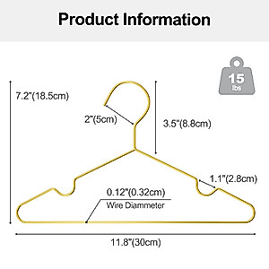 12 Inch Gold Kids Baby Hangers 30 Pack, Strong Metal Toddler Hangers for Closet, Space Saving Childrens Hangers for Clothes (Gold, 30)