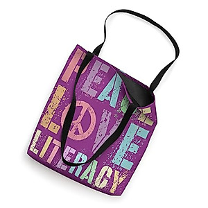 Groovy PEACE LOVE LITERACY Teacher Library Reading Preschool Tote Bag