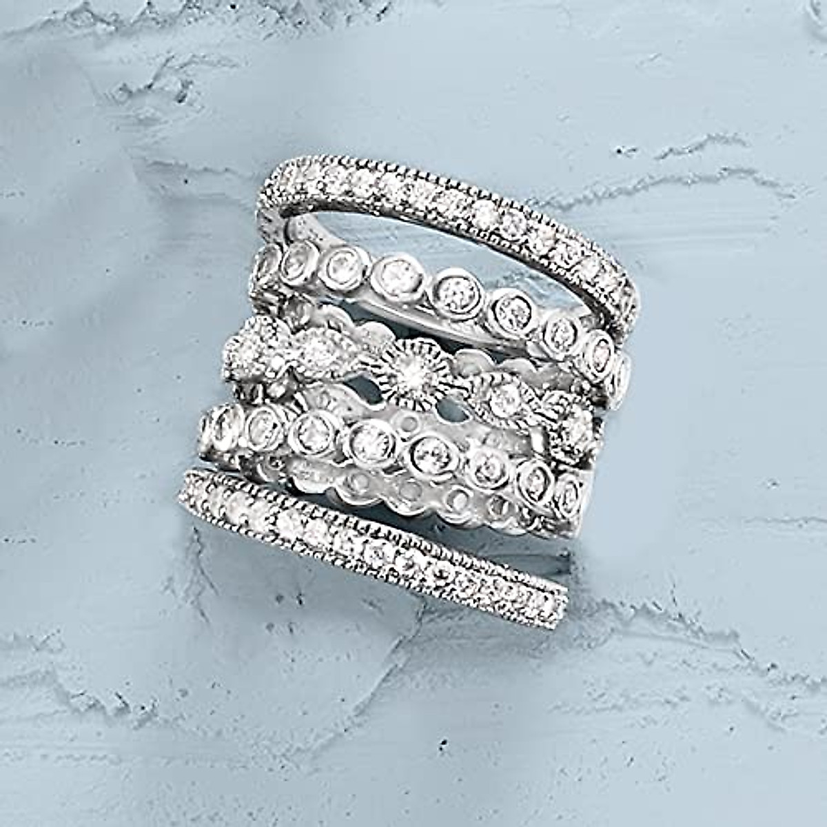 Ross-Simons 2.50 ct. t.w. CZ Jewelry Set: 5 Eternity Bands in Sterling Silver. Size 8