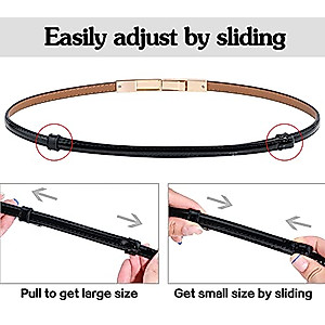 BAOKELAN Skinny Leather Belts for Women Slim Waist Belt Patent Leather with Gold Buckle for Dress Black