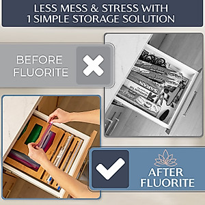 Plastic Wrap Dispenser with Cutter and Ziplock Bag Organizer, 6 IN 1 Bamboo Foil and Plastic Wrap Organizer For Kitchen Drawer, Ziplock Bag Storage Organizer for Gallon,Quart,Sandwich,Snack