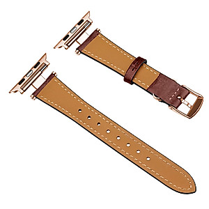 Juntan Compatible for Apple Watch Women 38mm 40mm 41mm Band, Leather Slim Band for iWatch Ultra 2 Genuine Chestnut Leather I-Shape Watch Strap Bracelet for iWatch Series 9 8 7 6 5 4 3 2 1 SE