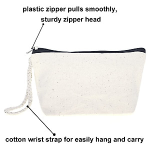 Muka 12 Pack 100% Cotton Canvas Bag with Lining, 7-1/2 x 4-1/4 x 2 Inches Wristlet Natural Pouch