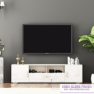 SOLBAKUILT High Gloss White TV Stand for 50/55/60/65/70/75+ Inch TV, LED Entertainment Center, Modern TV Console with Storage Drawers for Bedroom & Living Room