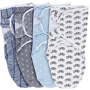 BaeBae Goods Swaddle Blanket, Adjustable Infant Baby Wrap Set of 4, Baby Swaddling Wrap Blankets Made in Soft Cotton