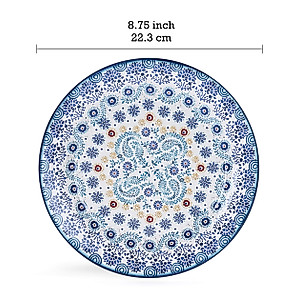 Bico Blue Talavera Salad Plates Set of 4, Ceramic, 8.75 inch, Microwave & Dishwasher Safe