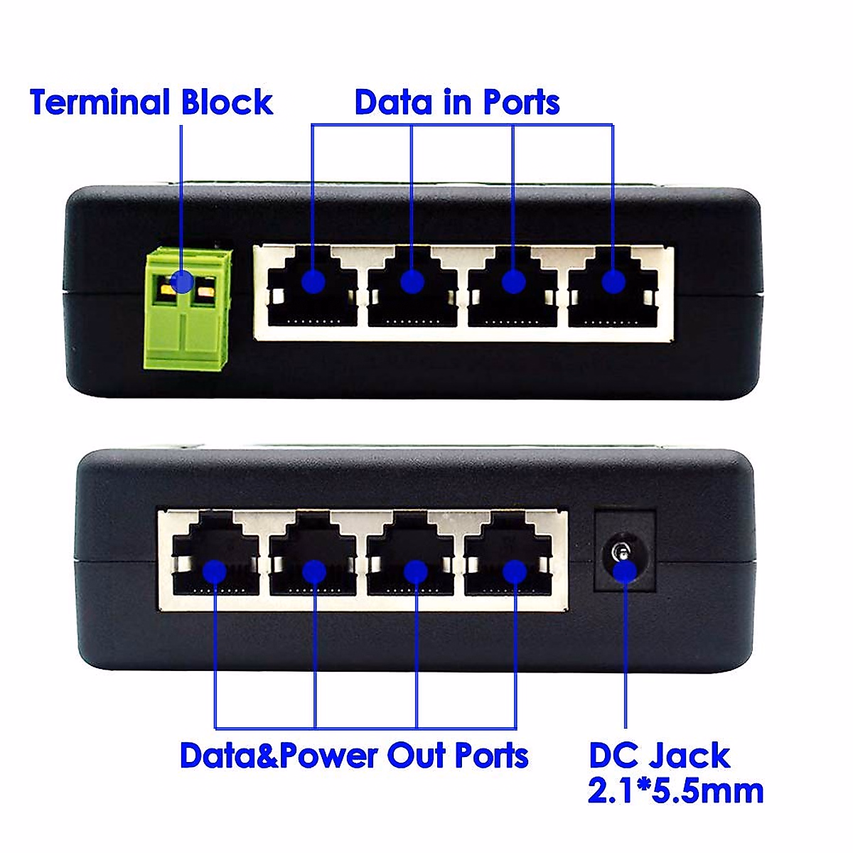 iCreatin 4-Ports PoE Injector Midspan, 48V65W PoE Switch Power Over Ethernet Supply for 4 IP Camera, VOIP Phones or Access Points