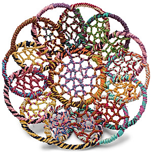 India Handicrafts Colorful Rainbow Flower Multicolor 16 inch Jute Shelf Basket