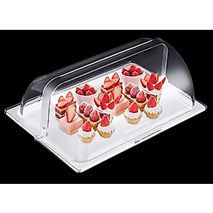 Food Serving Display Tray with Clear Roll Top Cover Reusable Platter Cake Pastry Dessert Display Tray Plate Case with Lid for Food Buffet