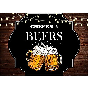 Retro Rustic Wooden Board Photography Backdrop Cheers and Beers Mug Photo Background 30th 40th 50th Birthday Party Decorations Photo Booths Studio Props Vinyl 5x3ft Banner Supplies