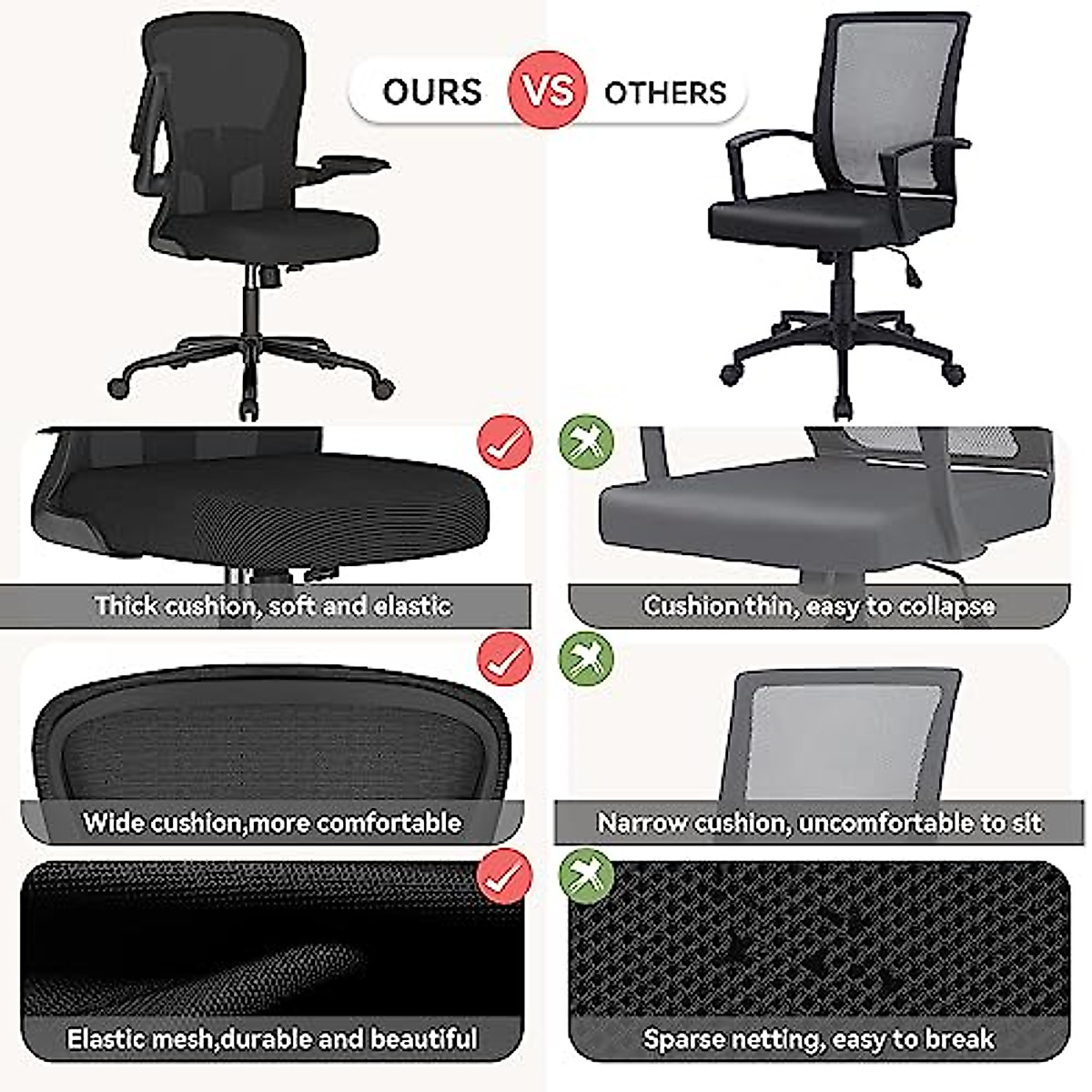 FFIJJ Office Chair,Ergonomic Office Chair,Breathable Mesh Desk Chair, Lumbar Support Computer Chair with Flip-up Armrests, Executive Rolling Swivel Task Chair,Home Office Desk Chair (Black)