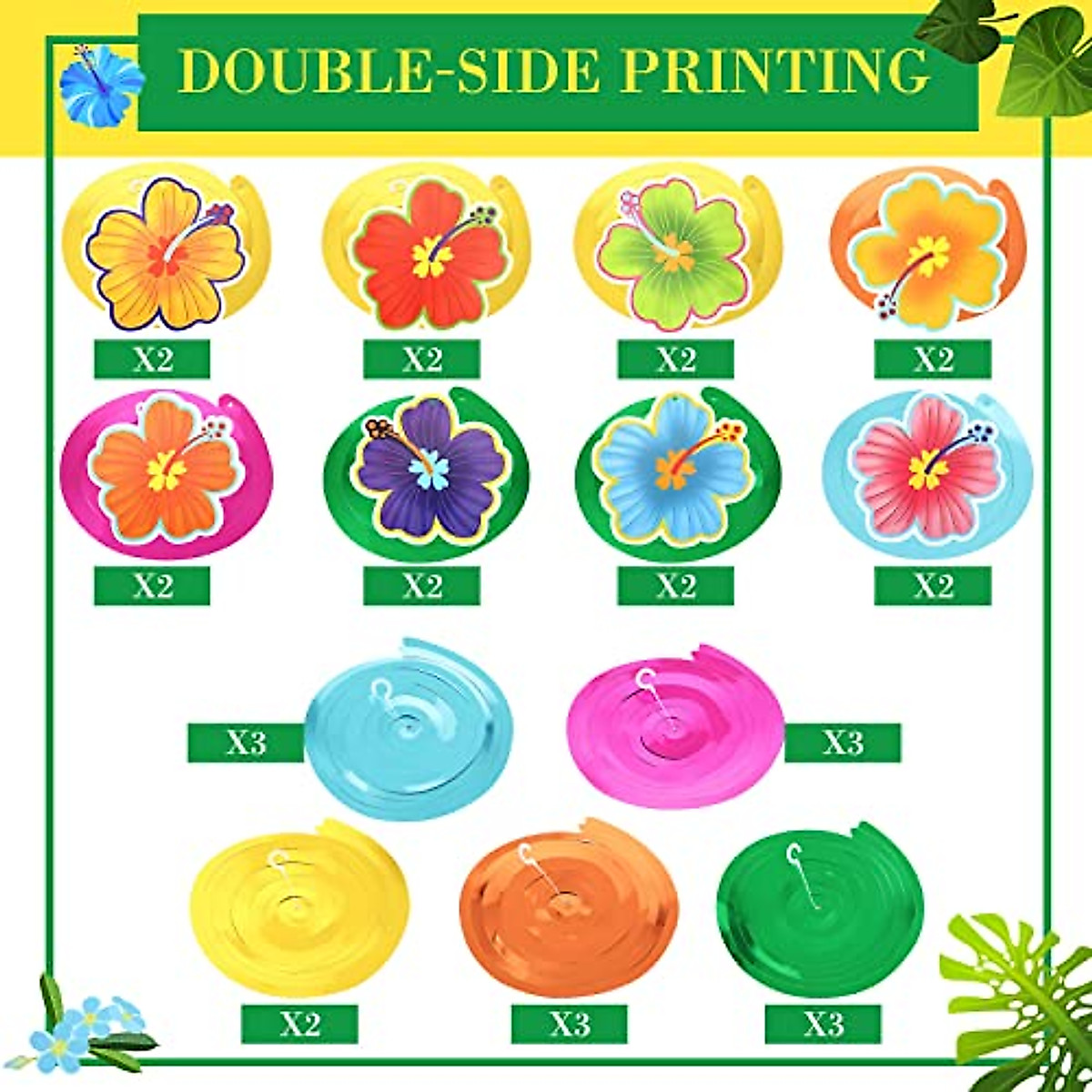 30 Pcs Hawaiian Luau Party Hanging Swirls Tropical Hibiscus Swirls Flower Foil Swirl Ceiling Decorations Hawaiian Party Accessories for Tiki Cocktail Pool Beach Summer Luau Birthday Party Supplies