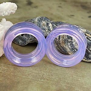 Mystic Metals Body Jewelry Pair of Lavender Opalite Stone Concave Tunnels (STN-752) (7/8" (22mm))