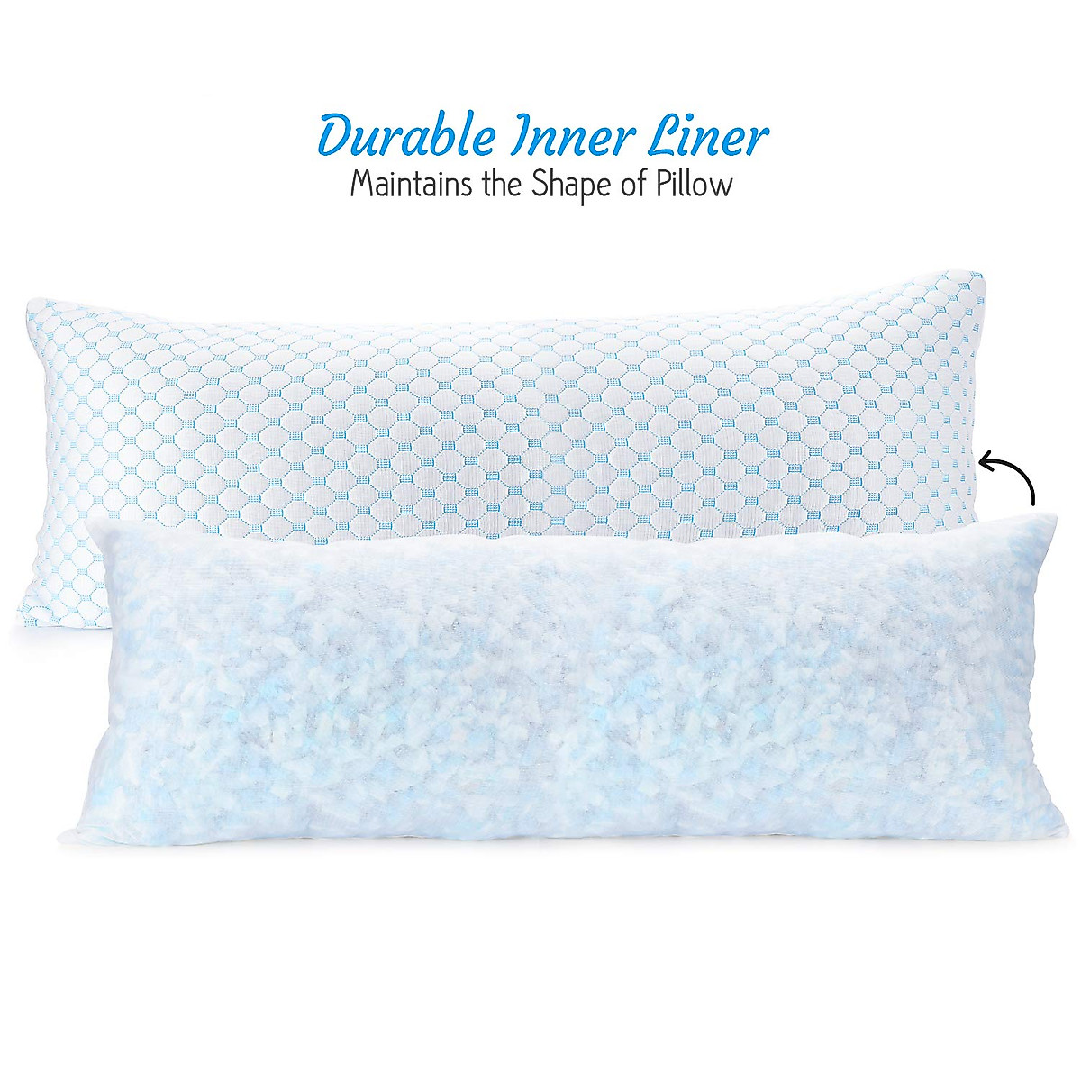 Nestl Cooling Body Pillow - Memory Foam Body Pillow, Cooling Body Pillows for Adults, Gel Infused Cooling Pillow, Adjustable Body Pillows for Sleeping, Breathable Bed Pillows, 20x54 Inch Long Pillow