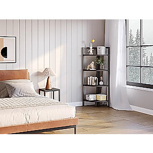 SAYGOER Corner Bookshelf 4 Tier Stand Corner Ladder Shelf Modern Storage Organizer Bookcase Industrial Display Rack Shelves for Small Space, Living Room,Home Kitchen,Office, Black