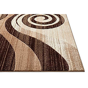 Desert Swirl Brown & Beige Modern Geometric Comfy Casual Spiral Hand Carved Area Rug 5x7 (5'3" x 7'3") Easy to Clean Stain Fade Resistant Contemporary Thick Soft Plush Living Dining Room Rug