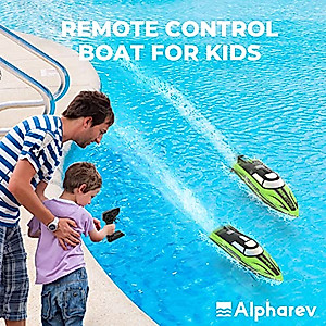 ALPHAREV RC Boats for Kids - R208MINI Double Motor Remote Control Boat for Pool and Lake, 2.4GHz RC Speed Boat with Rechargeable Battery, Summer Outdoor Water Toys Birthday Gifts for Boys