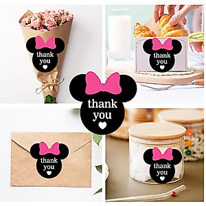 Pop Resin Mickey Minnie a Mouse Thank You Stickers 2.38 x 2 inch Mickey Ears Thank You Labels for Envelope Seals Birthday Baby Shower Party 200 Pack, Pink