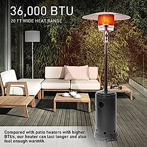 Patio Heater, 36,000 BTU Outdoor Propane Heater, 7 FT Outdoor Patio Heater with Wheels, Tip-Over Protection for Patio, Garden, Commercial and Residential, Black