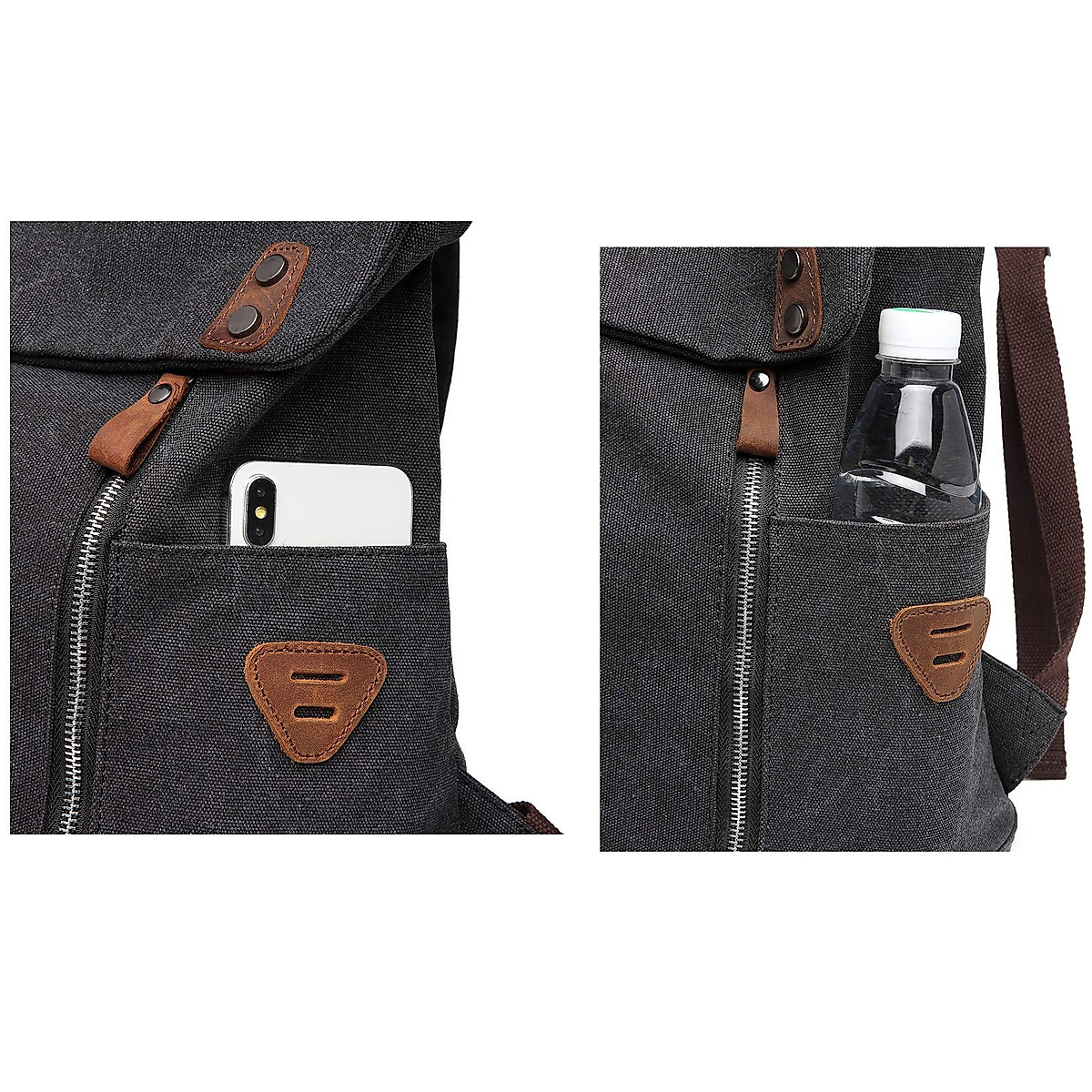 Wxnow Canvas Leather Backpack Laptop Rucksack Casual Outdoor Travel Daypack School Bag for Men Women Khaki