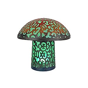 Things2Die4 Teal Blue Mushroom Metal Art Filigree LED Lighted Solar Garden Statue, Green, 11.82InL x 11.82InW x 11.03InH