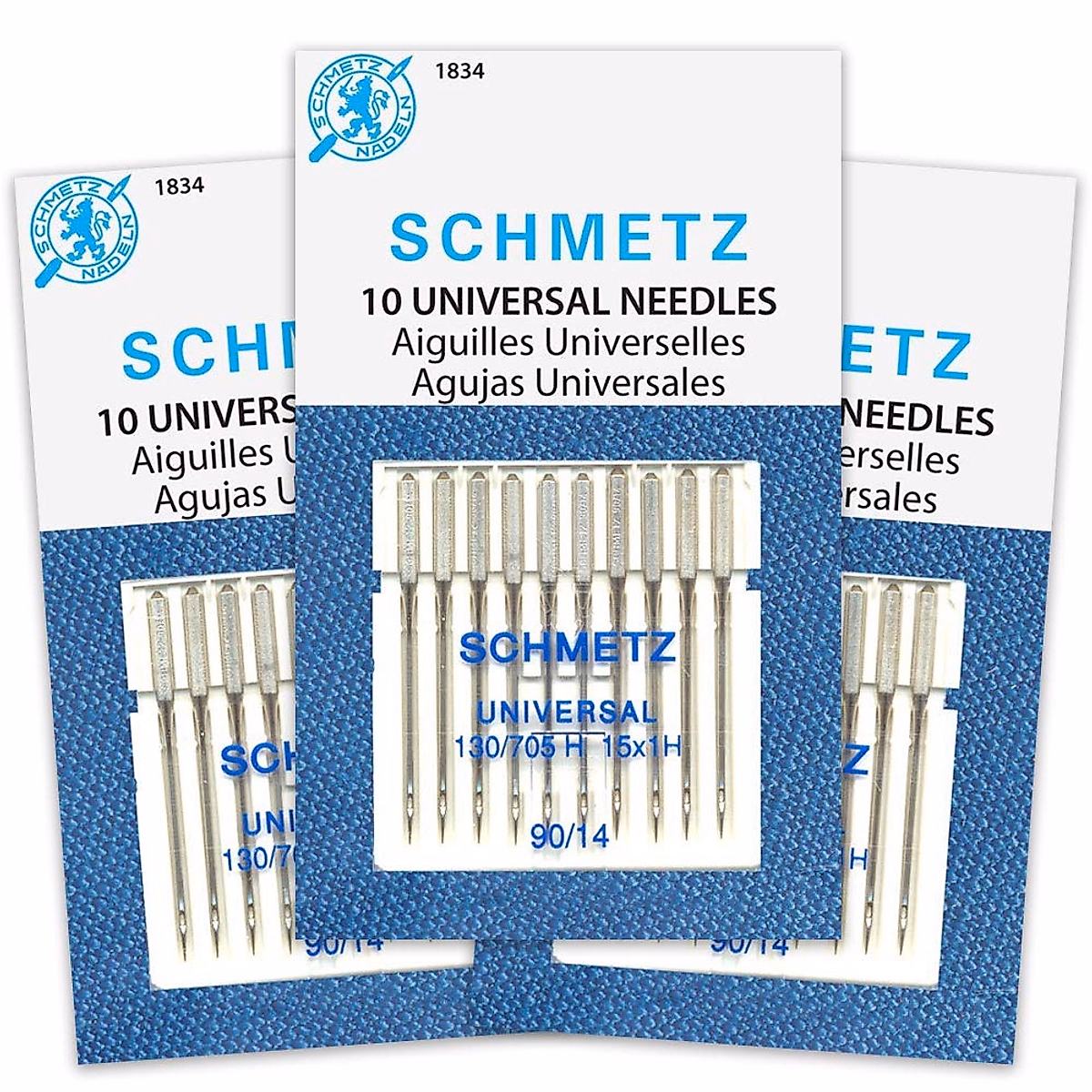 SCHMETZ Universal (130/705 H) Household Sewing Machine Needles - Size 90/14-3 Cards - 30 Needles