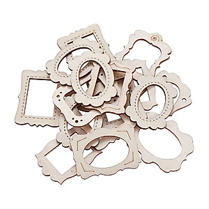 LiQunSweet 50 Pcs Photo Picture Frame Unfinished Cutout Wood Piece Ornament for Decoration Crafts DIY Painting Project Display Holds